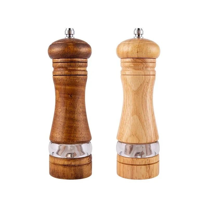 Jual 6-inch Manual Pepper Grinder Rubber Wood Acrylic Salt Shakers ...