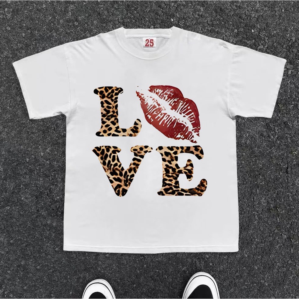 Jual INSstudios American retro Style T-shirt Oversize Macan Tutul LOVE| Kaos Wanita Putih | Kaos ...
