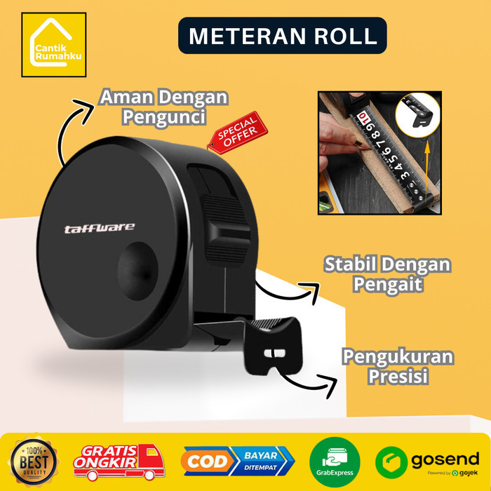 Jual Meteran Gulung Roll Tape Taffware Measure Lock System Measuring - Hitam, 16mm 3M | Shopee ...