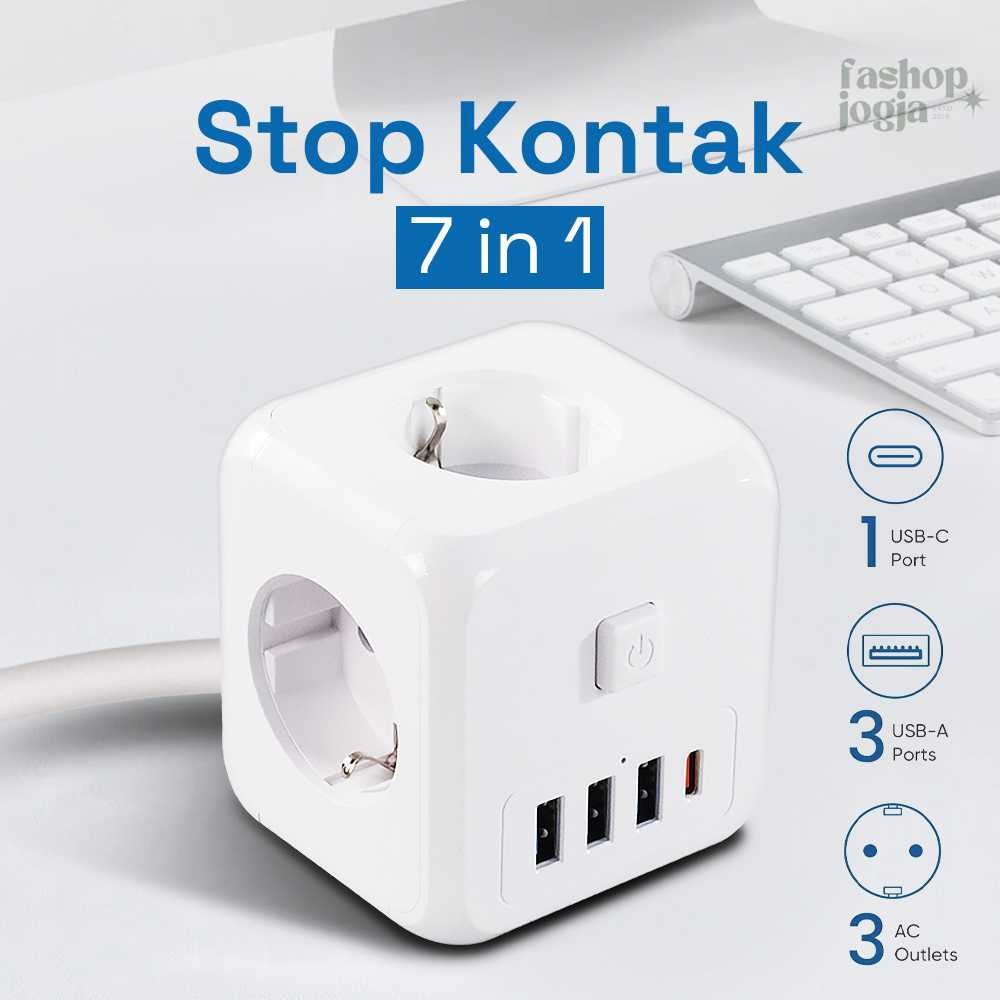 Jual LENCENT Stop Kontak 7 in 1 USB Type C Port Cube Wall Socket Extension - CN-2G3M | Shopee ...
