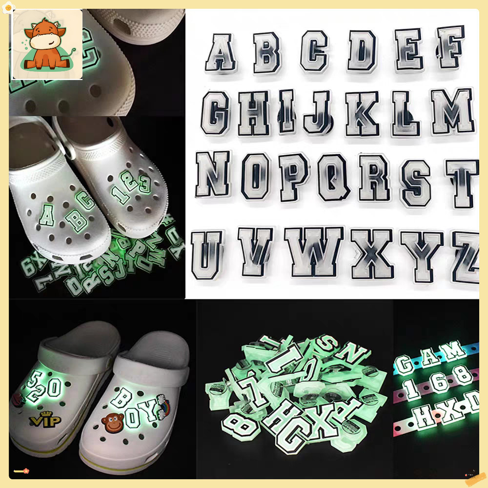 Jual cod Crocs Jibbitz AHG-400 Pin Sandal Bercahaya Bentuk Angka Huruf ...