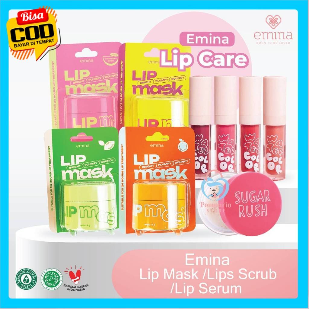 Jual EMINA Sleeping Lip Mask / Sugar Rush Lips Scrub / Watercolor Lip ...