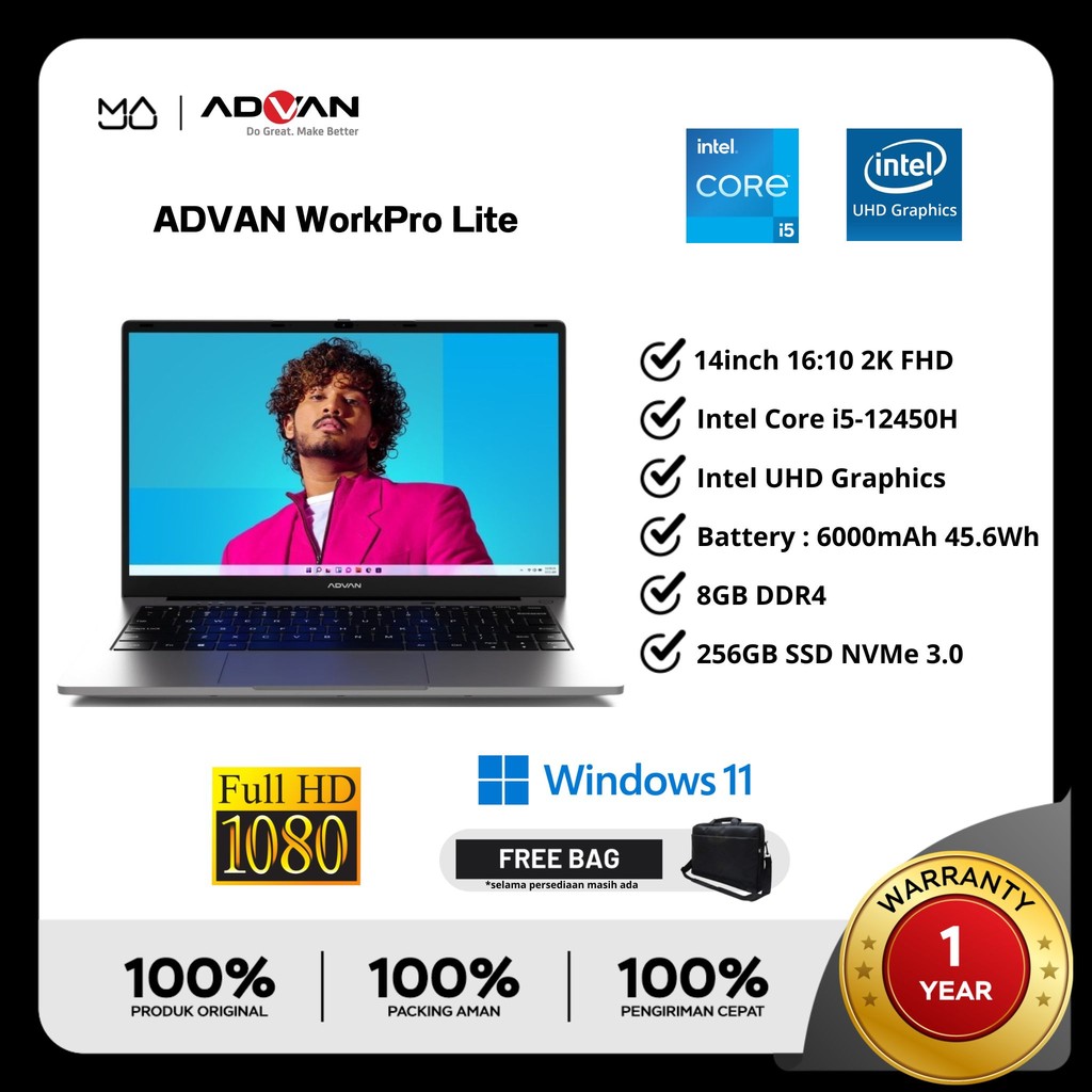 Jual Laptop Advan WorkPro Lite Intel Core i5-12450H 8GB SSD 256GB ...
