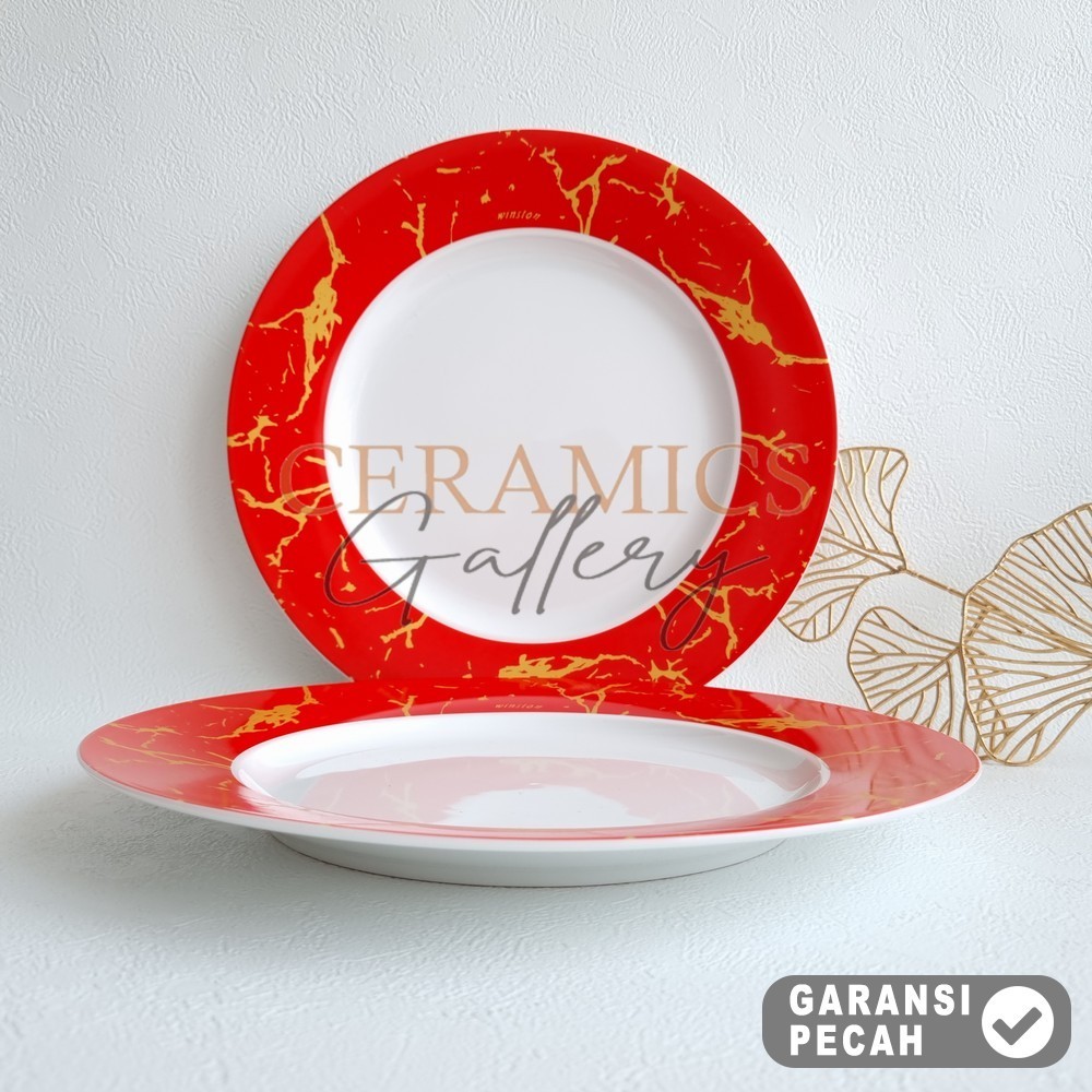 Jual WINSTON 1pcs Flat Plate Keramik 11in MARMER MERAH Piring Saji ...