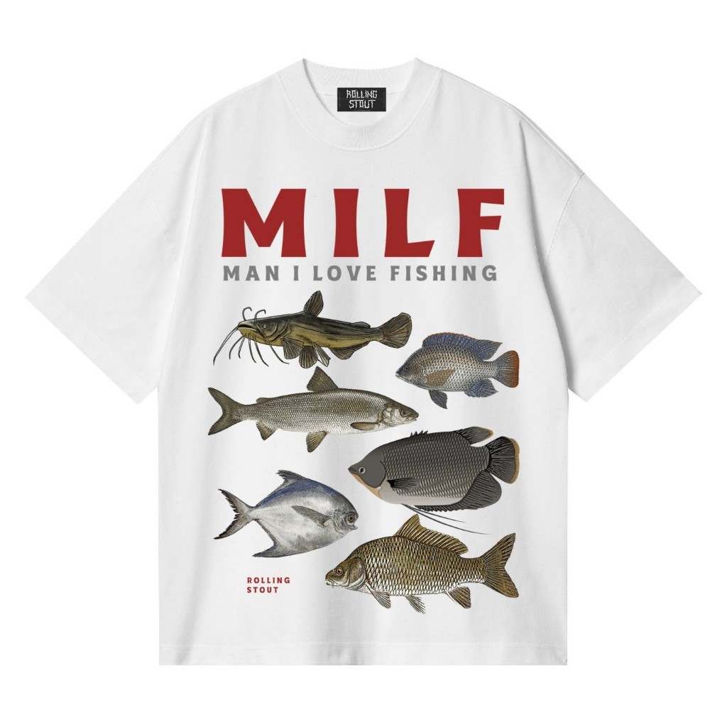 Jual Rollingstout - MILF Fish White Tees Katun Combed 24s | Shopee ...