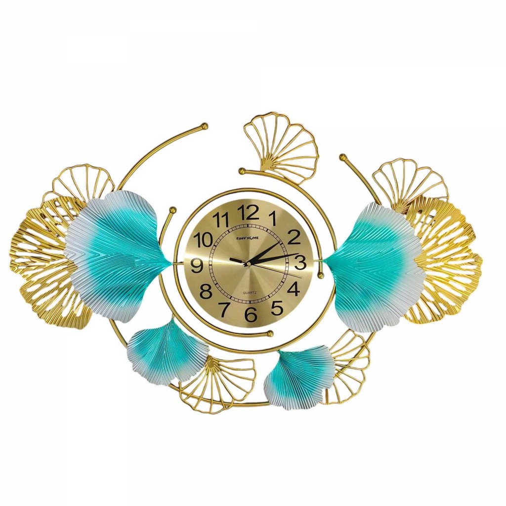 Jual Jam Dinding Besi Mewah 86.5cm – Desain Ginkgo Biloba Emas, Silent ...