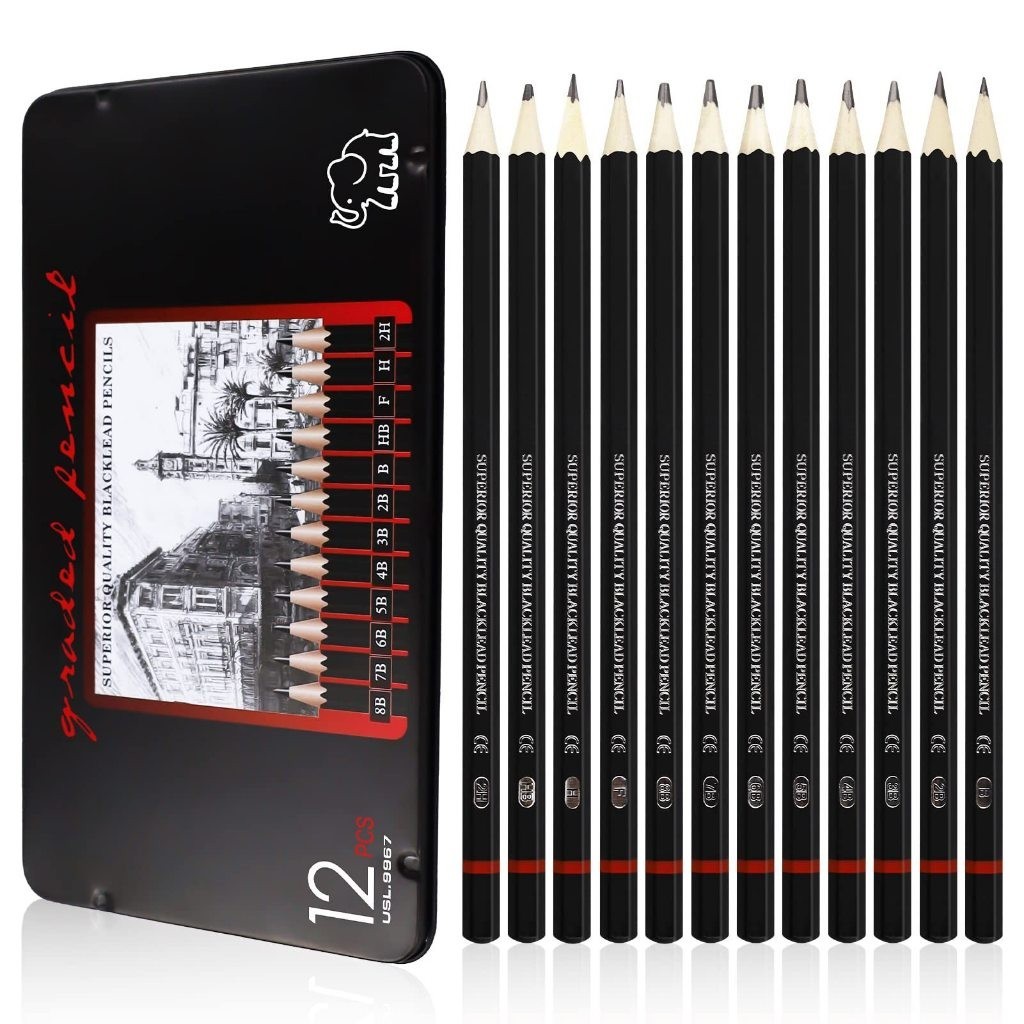Jual LPL 12 pcs Pensil Gambar Sketsa Set Lengkap 2H H F B HB 2B 3B 4B ...