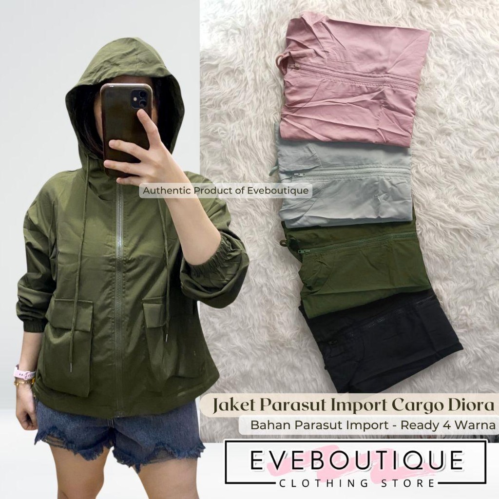 Jual Jaket Hoodie Parasut Korean Cargo Diora Premium Eveboutique | Shopee Indonesia