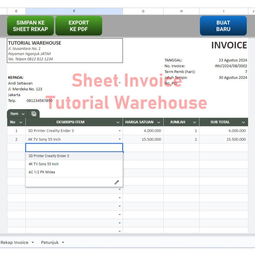 Jual Template GSheets Invoice Otomatis Simpan ke Arsip (Rekap) dan Cetak PDF | Shopee Indonesia