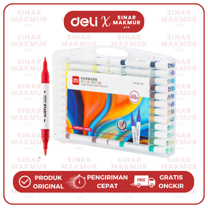 Jual Spidol Akrilik/Acrylic Marker Dual Tip 48 Warna Deli HM924-48(Set ...