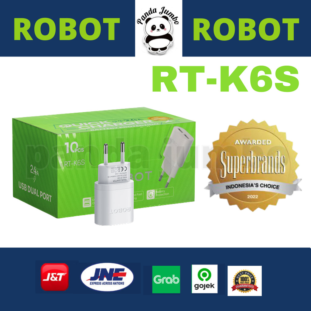 Jual ( 1 KOTAK ISI 10 PCS) Charger Robot RT-K6S 2.4A Dual Output copy ...