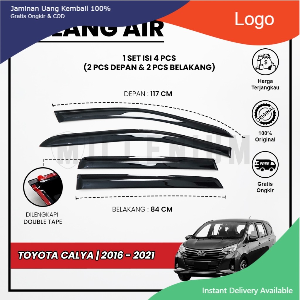 Jual Talang Air Pintu Mobil Toyota Calya 2016 – 2021 Model Slim 4 Pintu Tasya_Variasi_Mobil ...