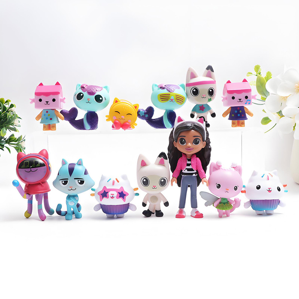 Jual 13pcs Gabby Dollhouse Anime Figure Toy Smiling Car Cat Hug Gaby ...