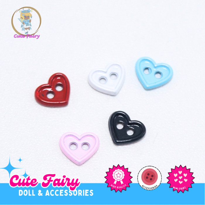 Jual Kancing mini heart 6 mm Benik bentuk hati aksesoris baju boneka ...