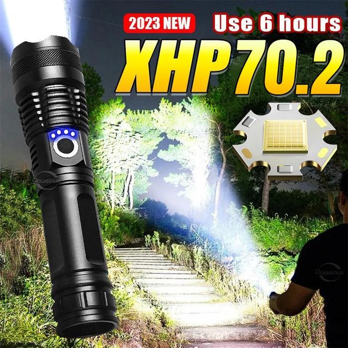 Jual Senter LED XHP-70 Jarak Jauh 7 Mode Cahaya Tactical Zoom Super Terang - TANPA BATERAI ...