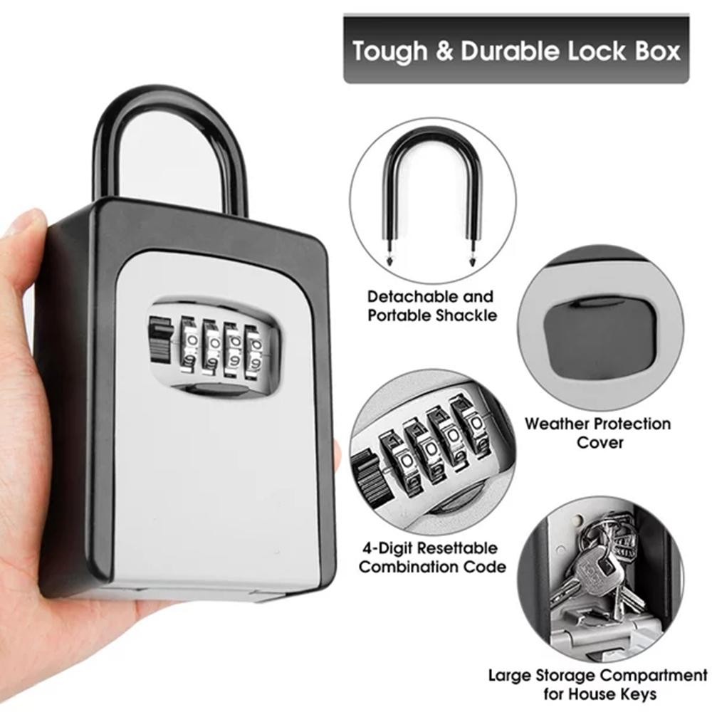 Jual 4-digit Key Lock Box Portable Combination Lockbox Wall-Mounted Key ...