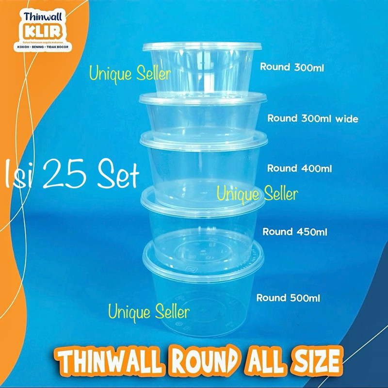 Jual [Isi25] Thinwall Round 300 400 425 450 500 ml KLIR / Mangkok Plastik Round 300 400 425 450 ...