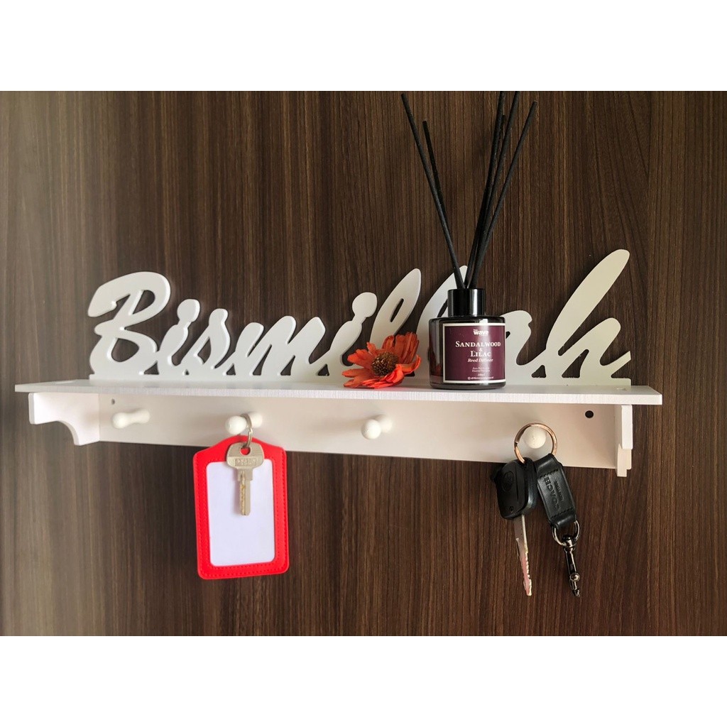 Jual Rak Dinding Vintage BISMILLAH ( dengan 4 buah hook gantungan ...