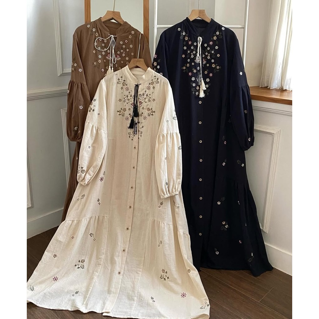 Jual Gamis Bordir Busui Friendly Bahan Katun Linen Ramy Dress Wanita ...