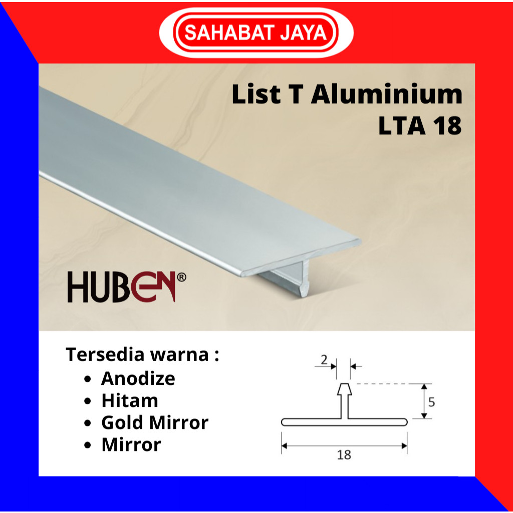 Jual HUBEN Profil Frame Handle List T Alumunium Aluminium LTA 18 LTA18 ...