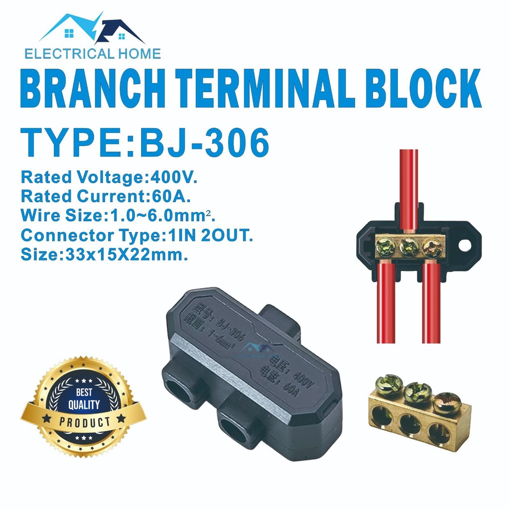 Jual Terminal Block BJ-306 High Power Splitter 400V 60A Type 1 IN 2 OUT ...