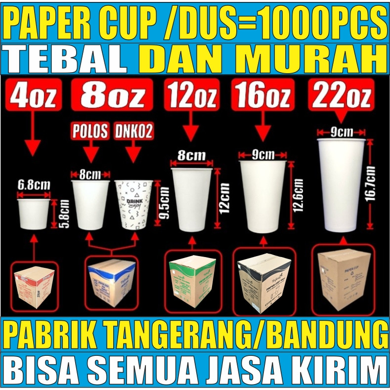 Jual DUS - Paper Cup Tebal 4oz 120ml 8oz 240ml 12oz 360ml 16oz 480ml ...