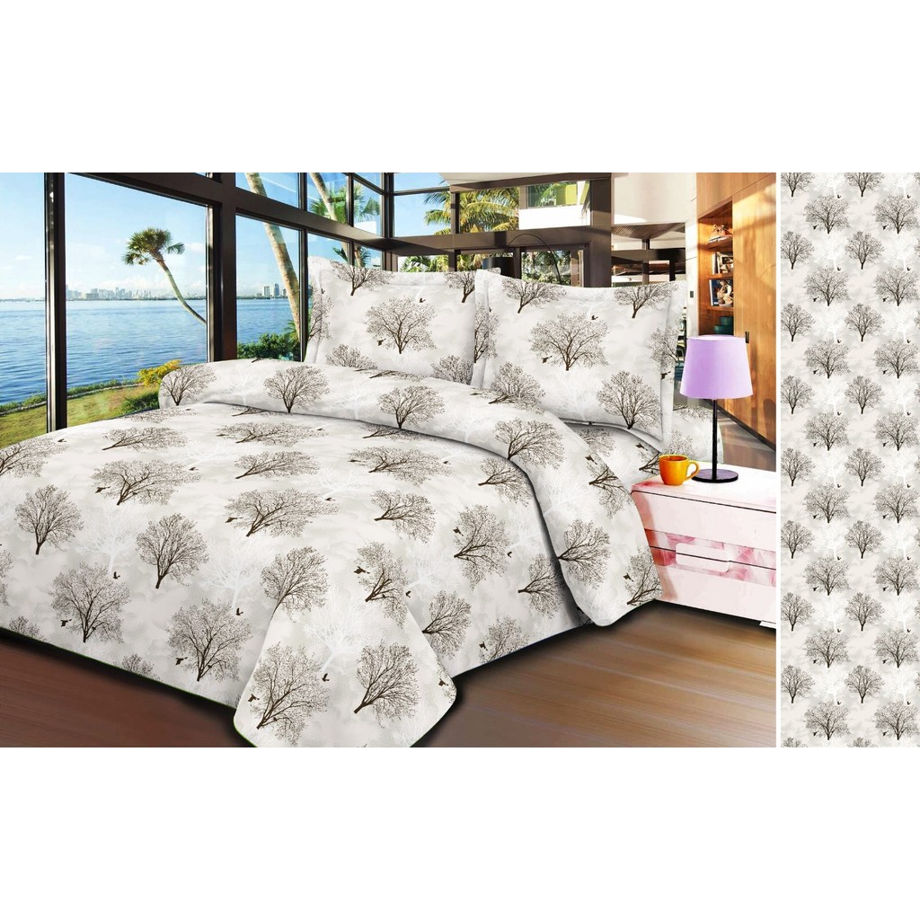 Jual BEDCOVER SET BAHAN MICROTEX DISPERSE CORAK CREAM TREE | Shopee ...