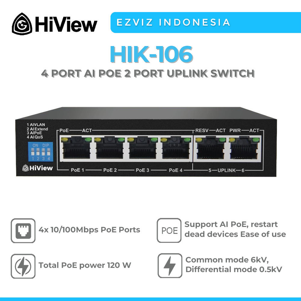 Jual HIVIEW HIK-106 4 PORT AI POE 2 PORT UPLINK SWITCH | Shopee Indonesia
