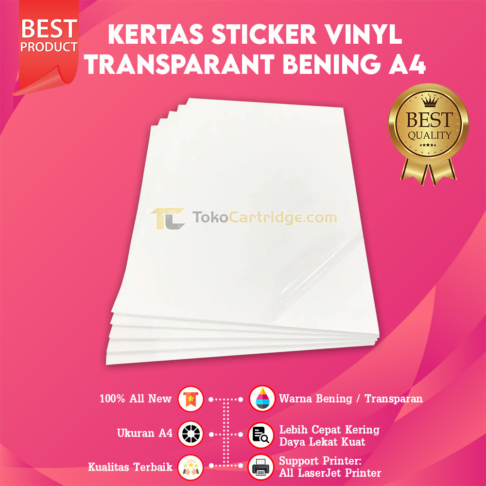 Jual Kertas Vinyl Sticker Transparant 1 lmbr A4, Stiker Bening, Kertas ...
