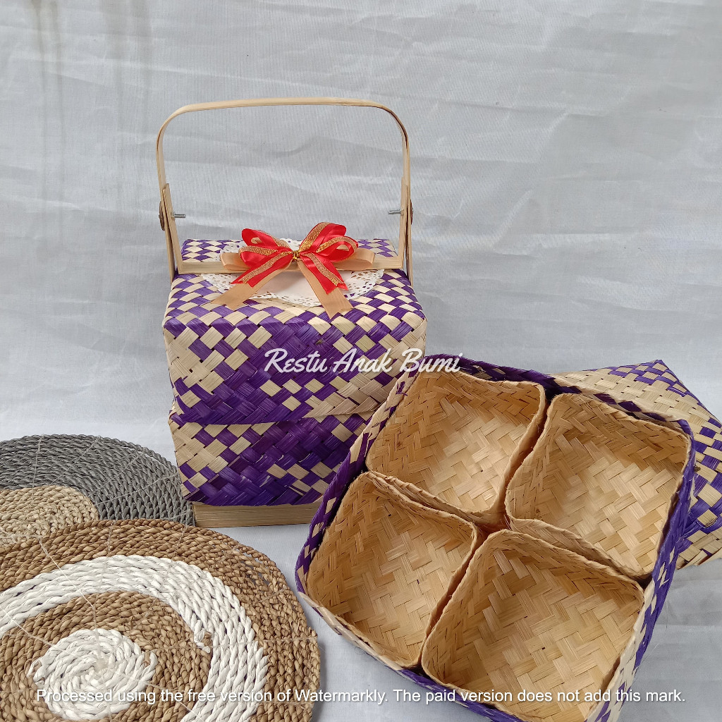 Jual NEW PRODUCT Besek Tenteng Motif Ungu Sekat Pita Kertas 20cm | box ...