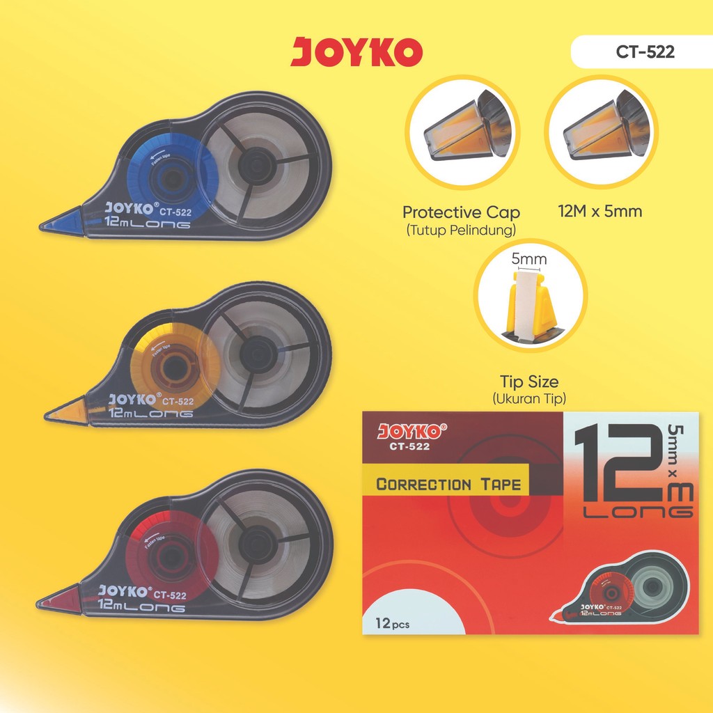 Jual JOYKO Correction Tape 1 Pack CT-522 Isi 12 Pcs | Shopee Indonesia