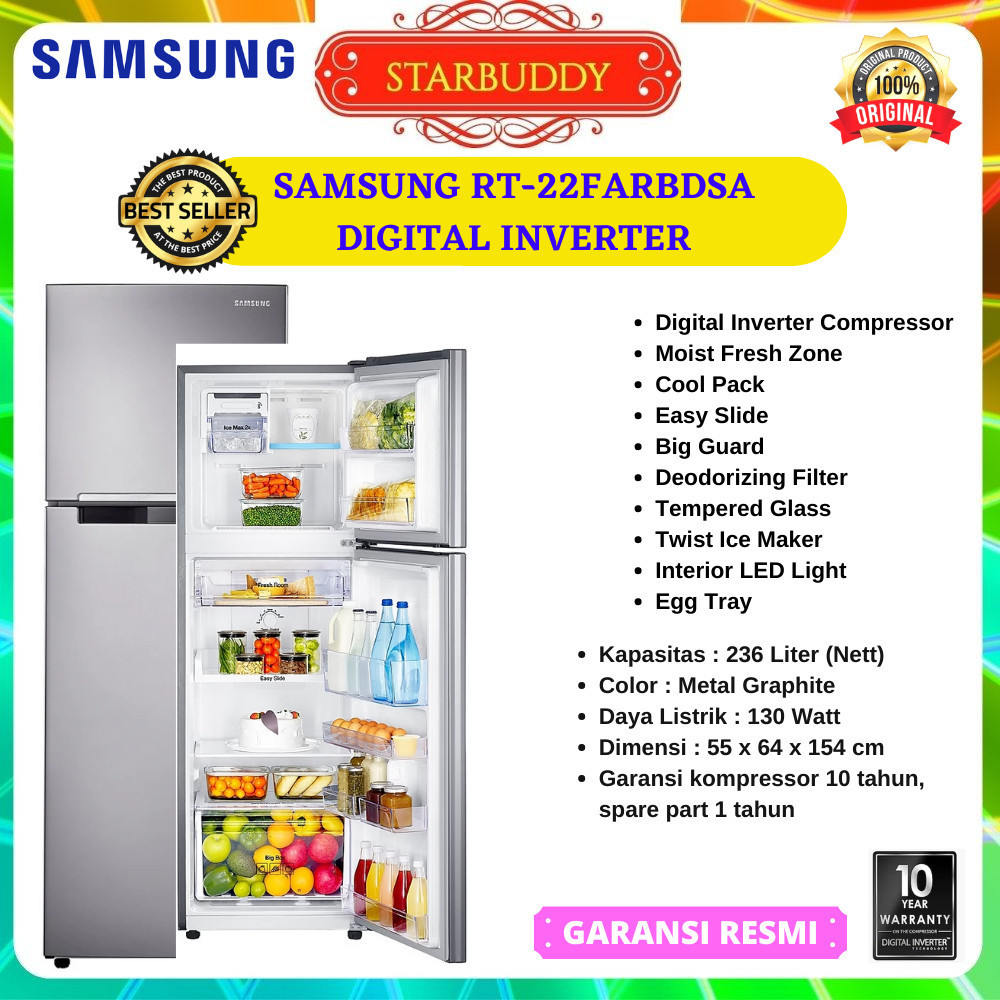 Jual KULKAS SAMSUNG RT-22FARBDSA, RT 22 FAR 2 PINTU DIGITAL INVERTER ...