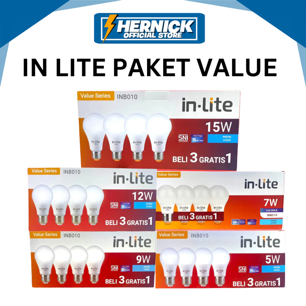 Jual INLITE INB010 Value Led Bulb Pack 5W 7W 9W 12W 15W 18W Beli 3 Gratis 1/ HERNICKSTORE ...
