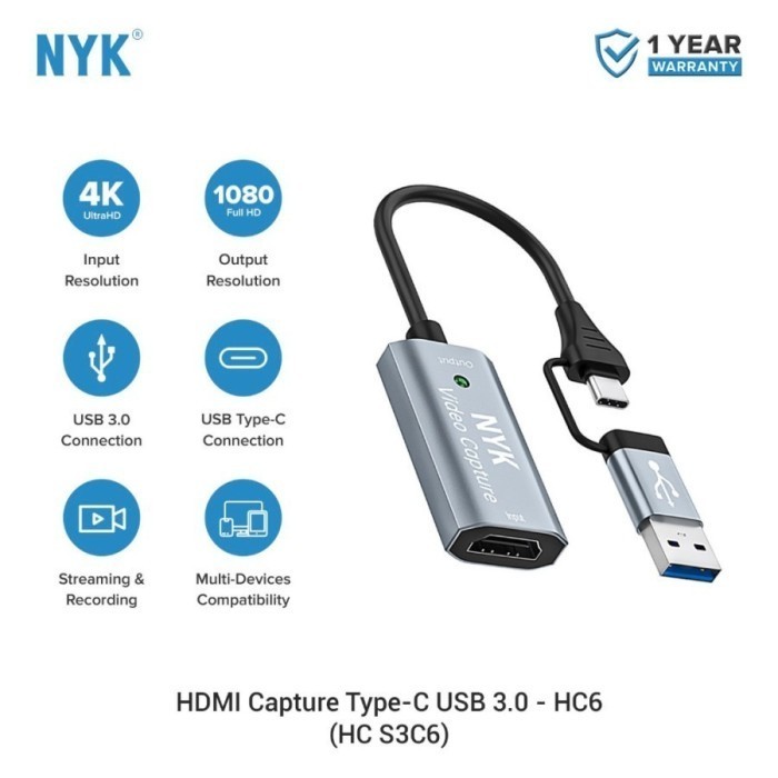 Jual HDMI Video Capture Type C USB 3.0 - NYK HC6 CAPTURETYPEC3.0 ...