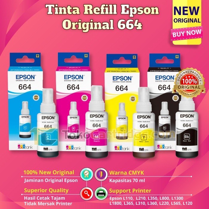 Jual Tinta Epsn Original 664 70ml T664 Loosepack 40ml Refill Printer L110 L120 L210 L220 L300 ...