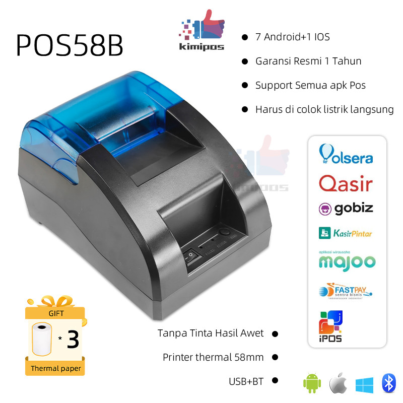 Jual PRINTER KASIR/PPOB THERMAL 58MM (USB+BLUETOOTH) GARANSI SUPPORT CASH DRAWER Printer Thermal ...