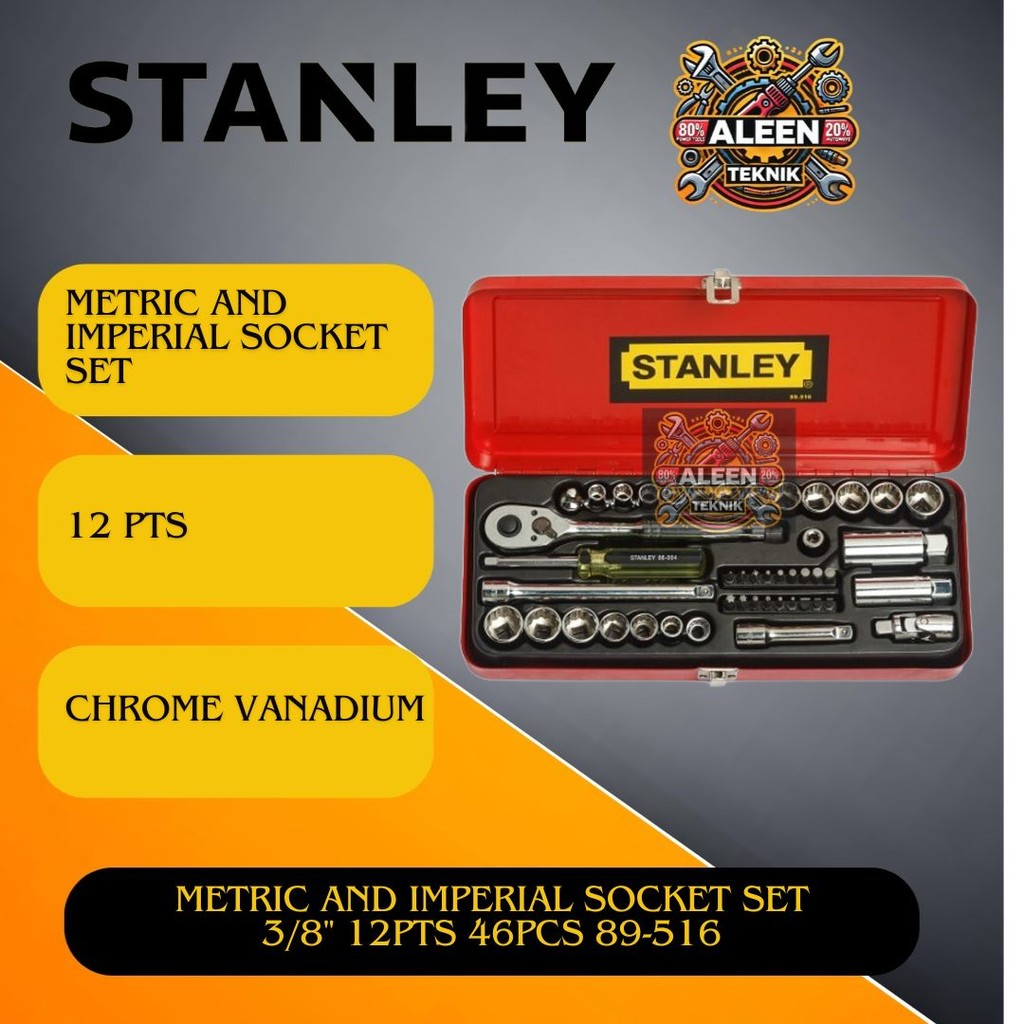 Jual Stanley Metric And Imperial Socket Set 3/8" 12pts 46pcs 89-516 ...
