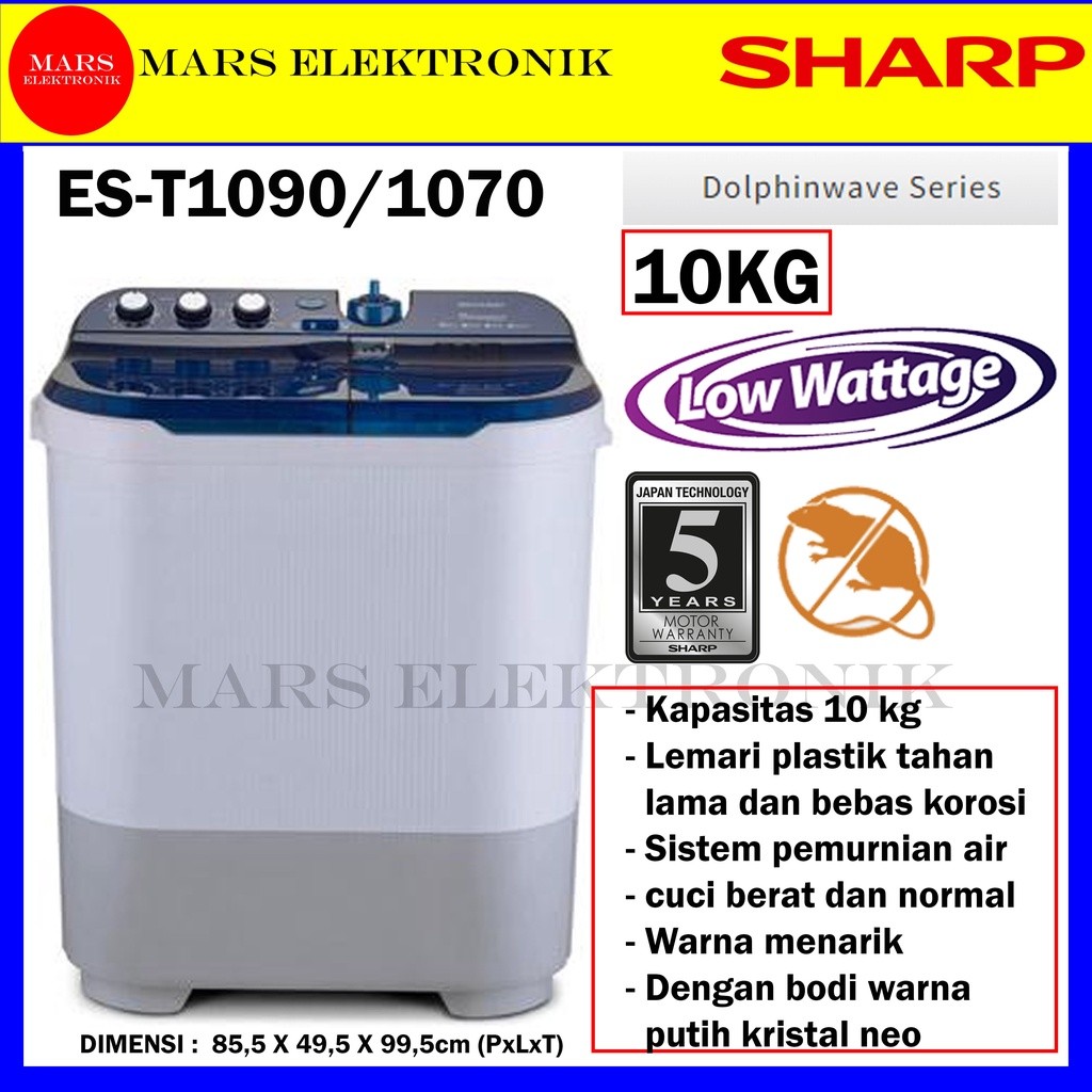 Jual MESIN CUCI SHARP ES-T1090 / ES-T1070 / 10 KG / 2 TABUNG ...