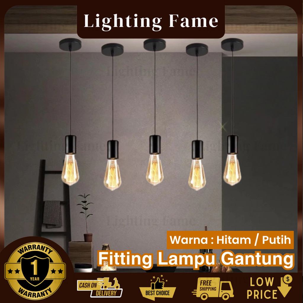 Jual LIGHTING FAME **GARANSI 1 TAHUN** Fitting Lampu Gantung E27 Model A12 Hitam putih LF ...