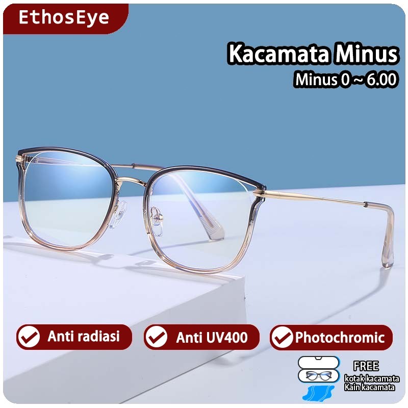 Jual EthosEye Kacamata Photocromic Minus Wanita Frame Pria Bluecromic ...