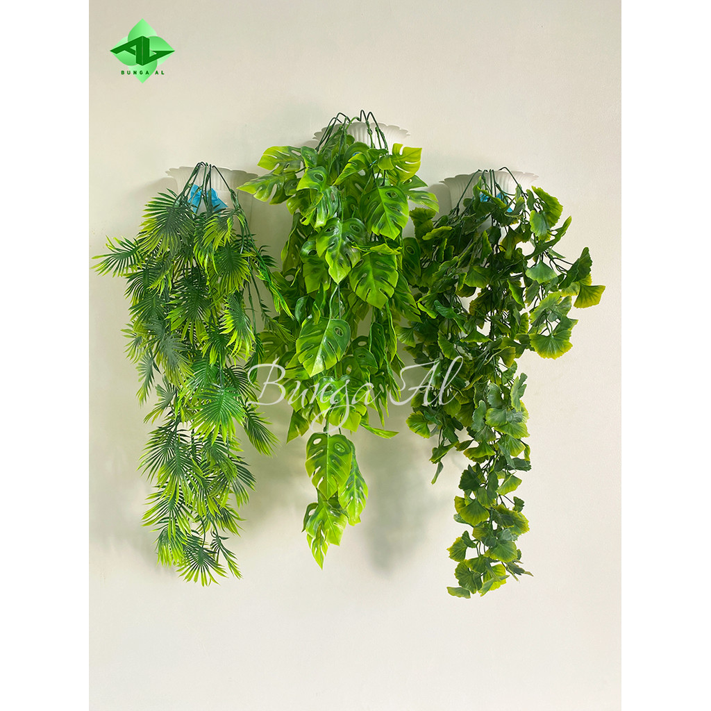 Jual Tanaman palsu plastik daun monstera & palm kipas juntai hiasan ...