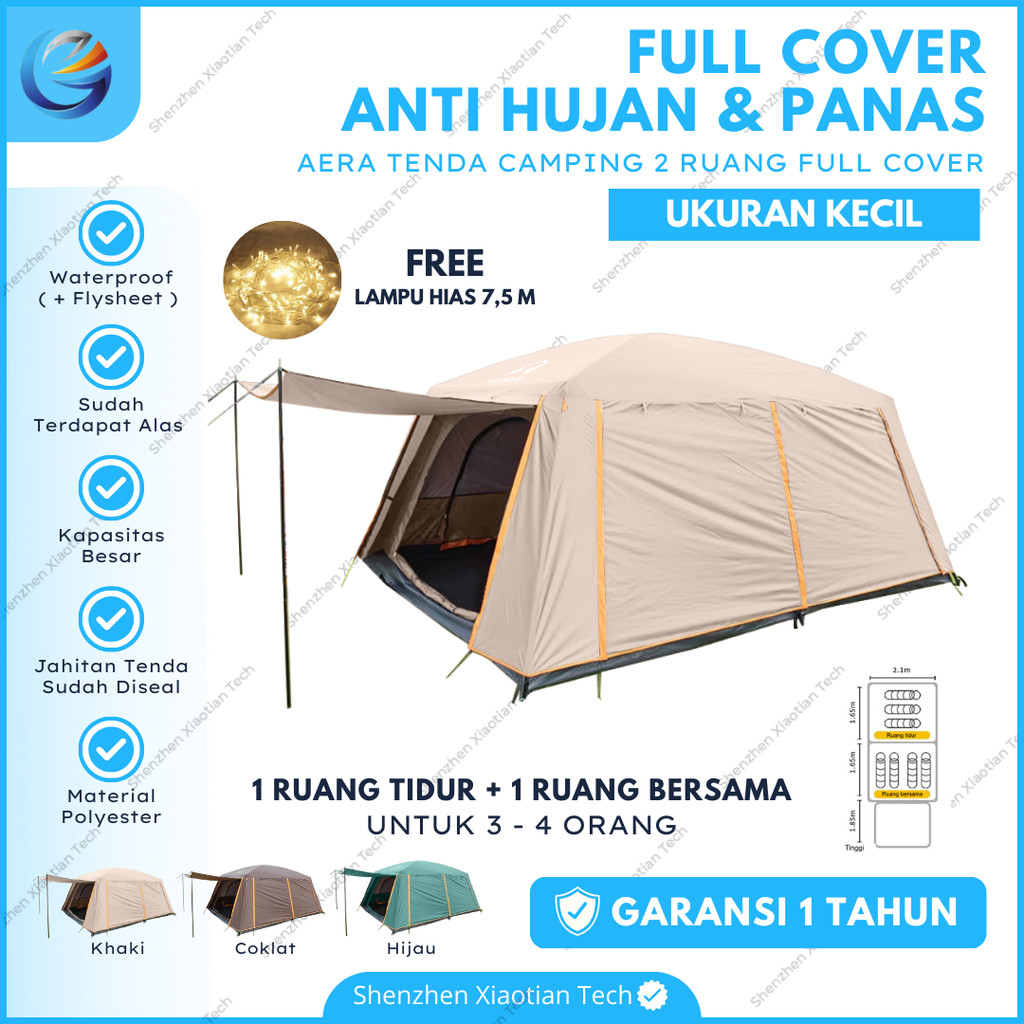 Jual [GARANSI 1 TAHUN] Tenda Camping 2 Ruang Full Cover Kecil 3-4 Orang ...