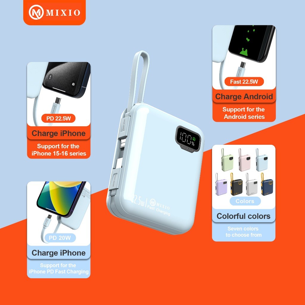 Jual MIXIO MP-09 10000mAh Powerbank Mini 20W With Kabel Fast Charging ...