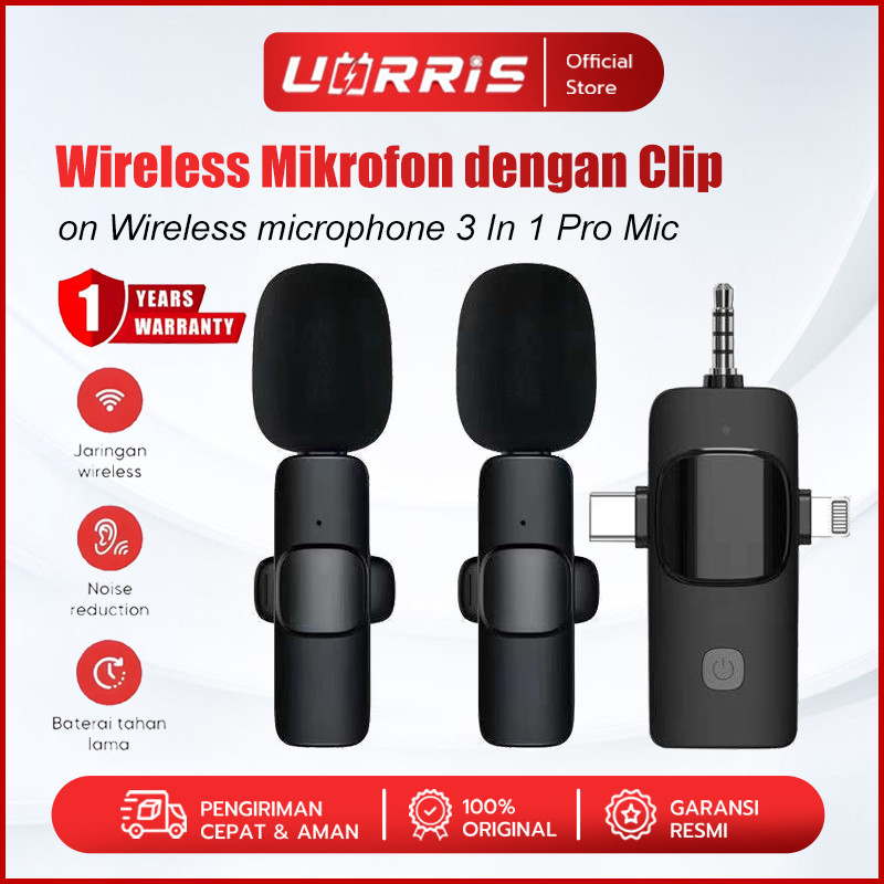 Jual UORRIS 3 In 1 Pro Mic 3.5mm Mikrofon Nirkabel Lavalier Mic ...
