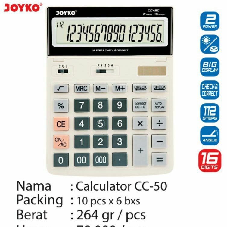 Jual Joyko CC-50 Calculator 16 digit angka / Kalkulator / 16 Digits jumbo | Shopee Indonesia