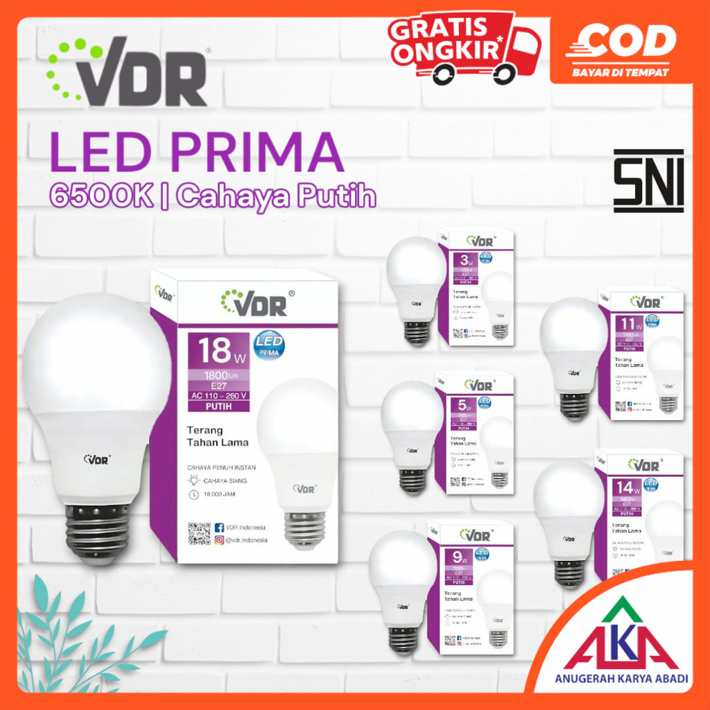 Jual VDR PRIMA Lampu Bohlam LED 3W 5W 7W 9W 11W 14W 18W 22W 25W Watt CDL Cool Daylight Putih E27 ...