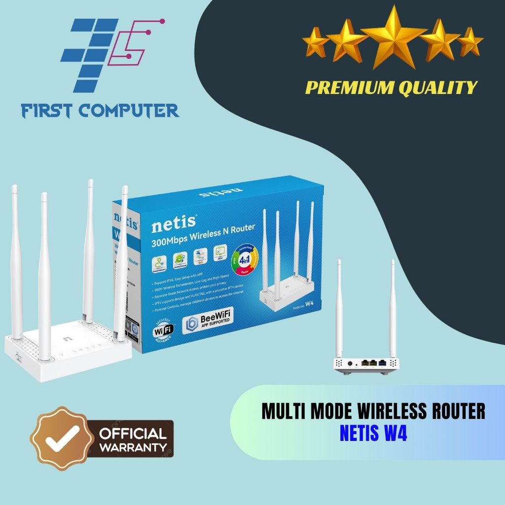 Jual Netis W4 300Mbps Multi Mode Wireless Router 4 Antena | Shopee ...