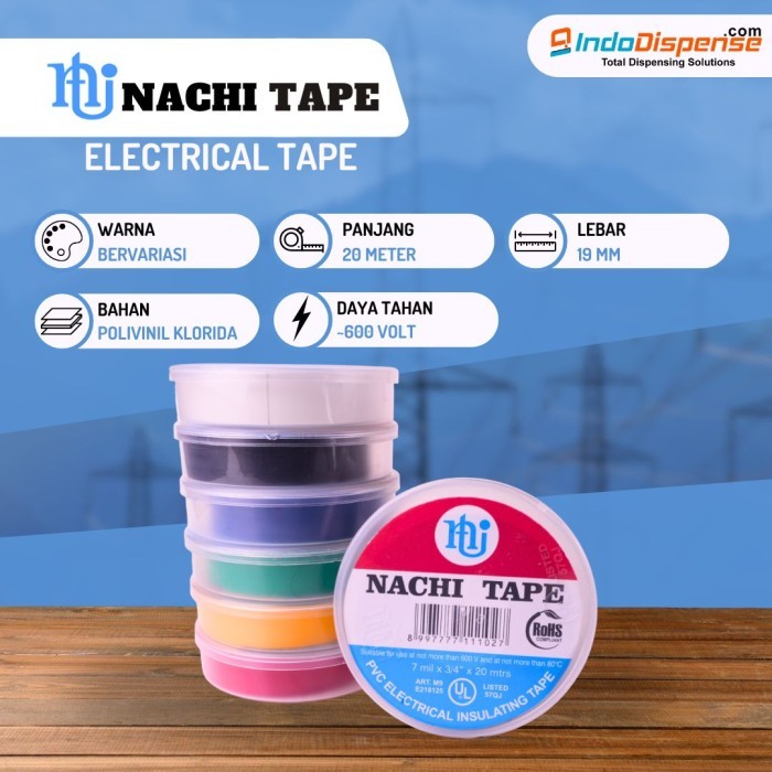 Jual NACHI ISOLASI LISTRIK NACHI TAPE PVC 19MM X 20M | Shopee Indonesia