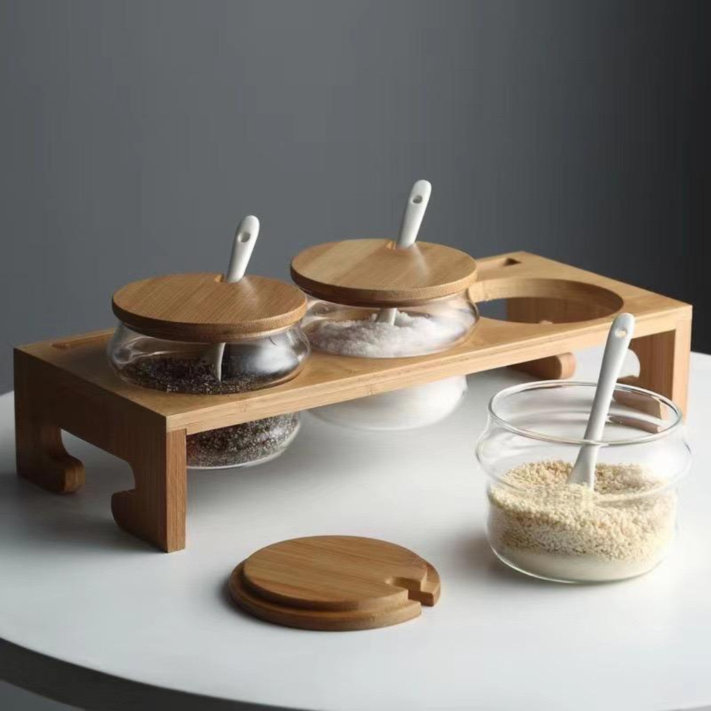 Jual Botol Bumbu Gaya Jepang Botol Kaca Tutup Bambu Rak Kayu Gantung ...