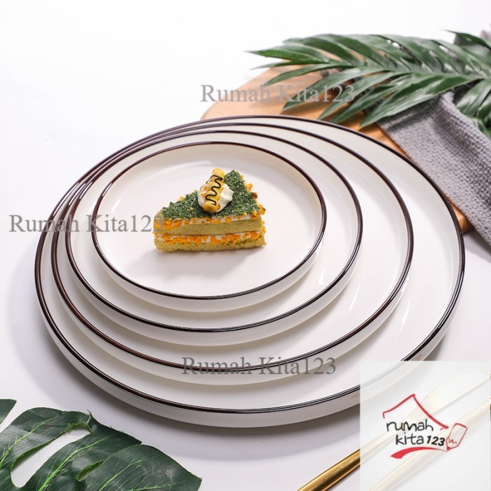 Jual PIRING KERAMIK CEPER PIRING ESTETIK GARIS HITAM PIZZA PIZA TANITI ...